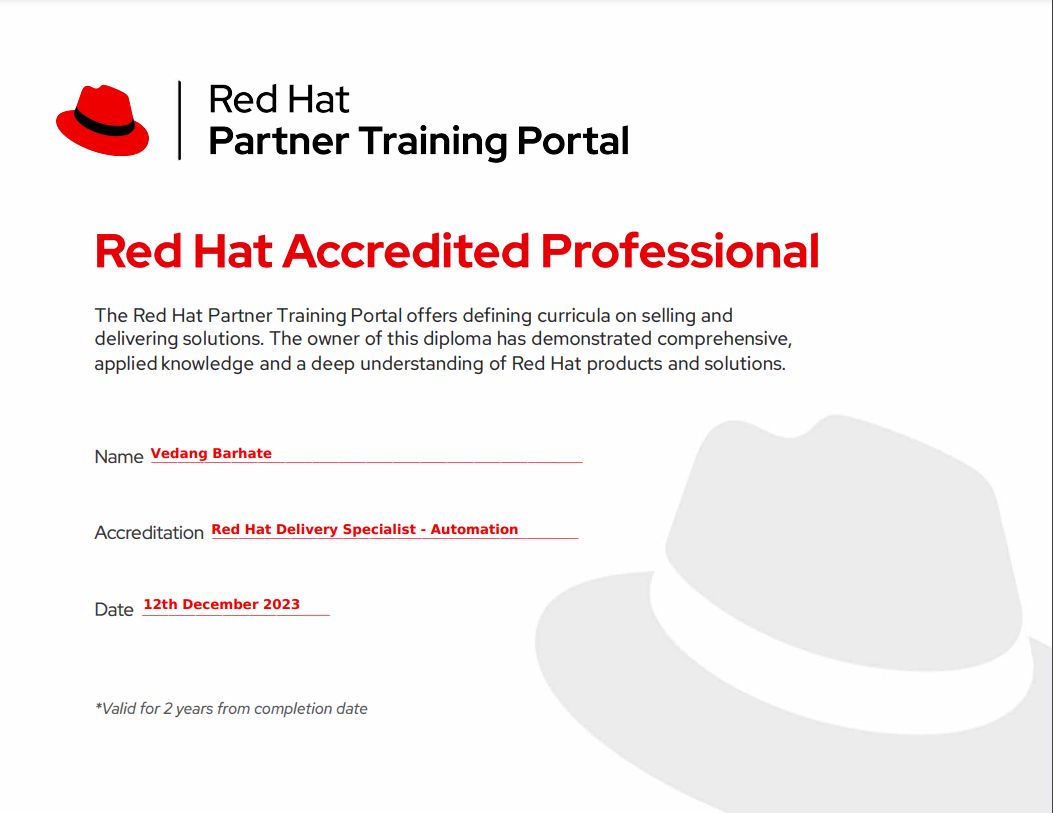 Vedang Barhate on LinkedIn: #redhat #automation #continuouslearning # ... Vedang Barhate on LinkedIn: #redhat #automation #continuouslearning # ...