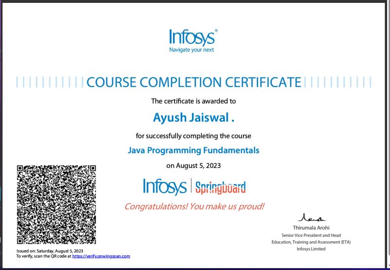Ayush Jaiswal on LinkedIn: #infosysspringboard #javaprogramming # ... Ayush Jaiswal on LinkedIn: #infosysspringboard #javaprogramming # ...