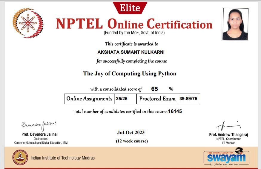 Akshata Kulkarni on LinkedIn: #nptel #certificateofcompletion Akshata Kulkarni on LinkedIn: #nptel #certificateofcompletion