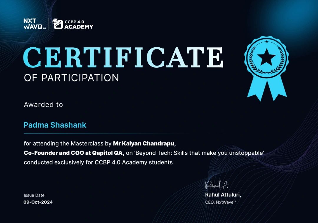 Shashank Padma on LinkedIn: #ccbp #nxtwave Shashank Padma on LinkedIn: #ccbp #nxtwave