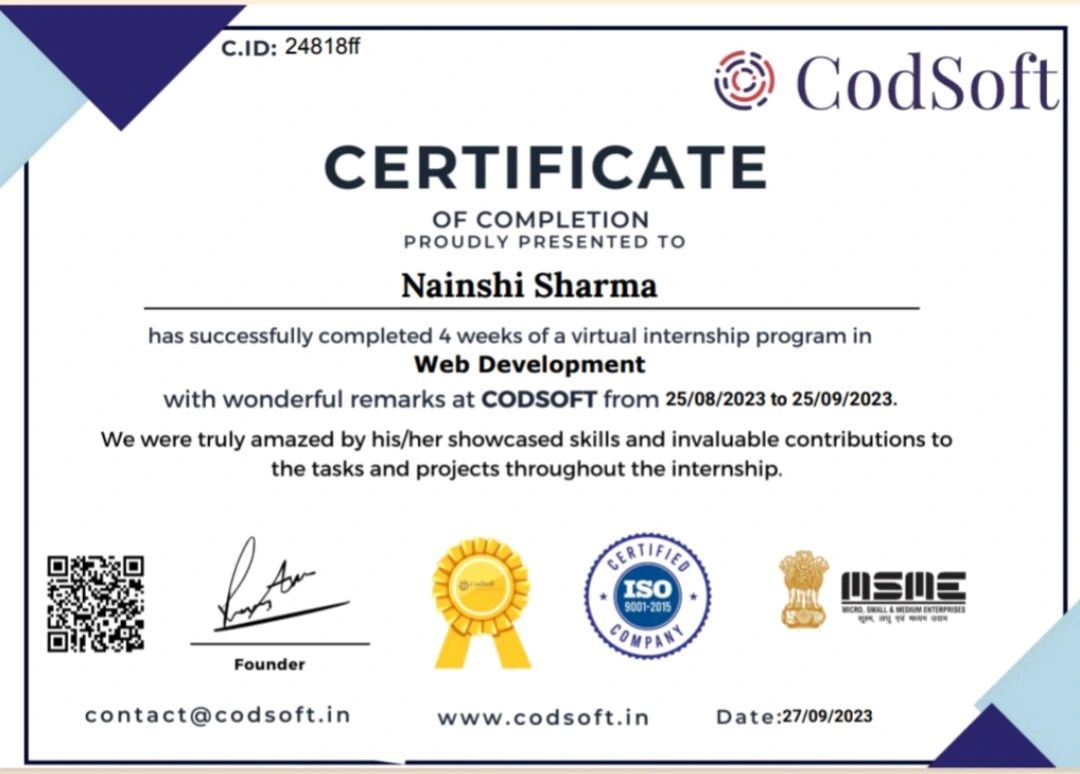 Nainshi Sharma on LinkedIn: #connections #codsoft #codsoft #internship ... Nainshi Sharma on LinkedIn: #connections #codsoft #codsoft #internship ...