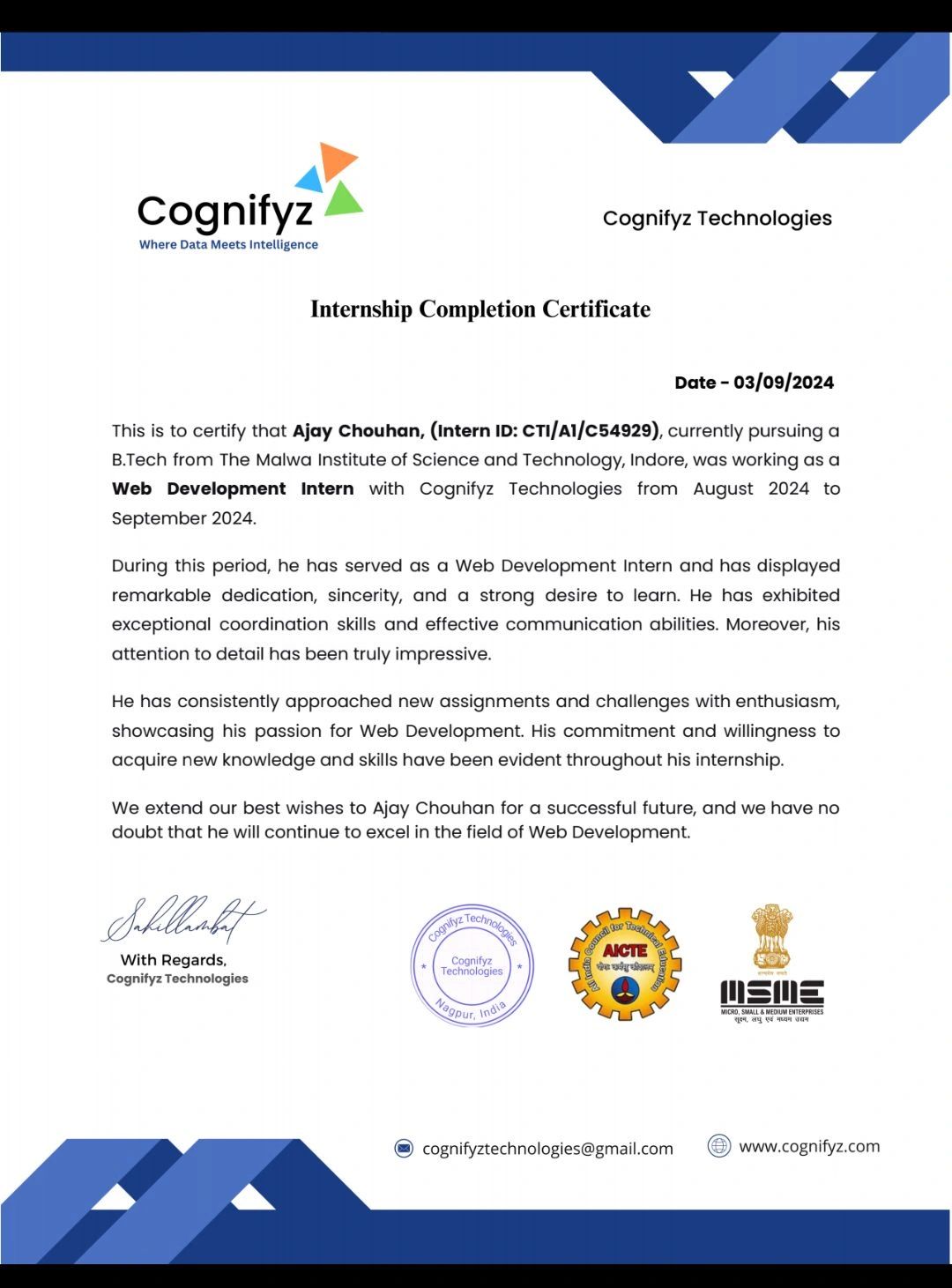 Ajay Chouhan on LinkedIn: #webdevelopment #certificate #internship #web ... Ajay Chouhan on LinkedIn: #webdevelopment #certificate #internship #web ...