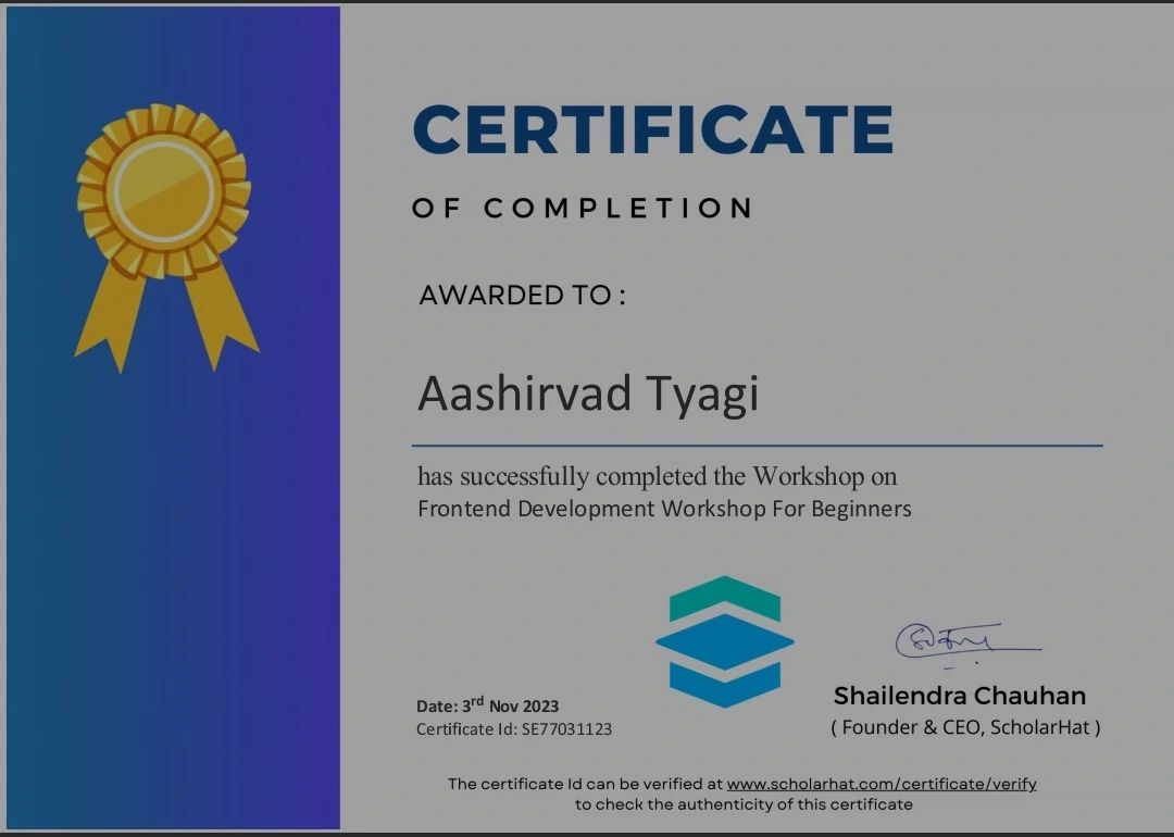 Aashirvad Tyagi on LinkedIn: Completed 2 Days Workshop on Frontend ... Aashirvad Tyagi on LinkedIn: Completed 2 Days Workshop on Frontend ...