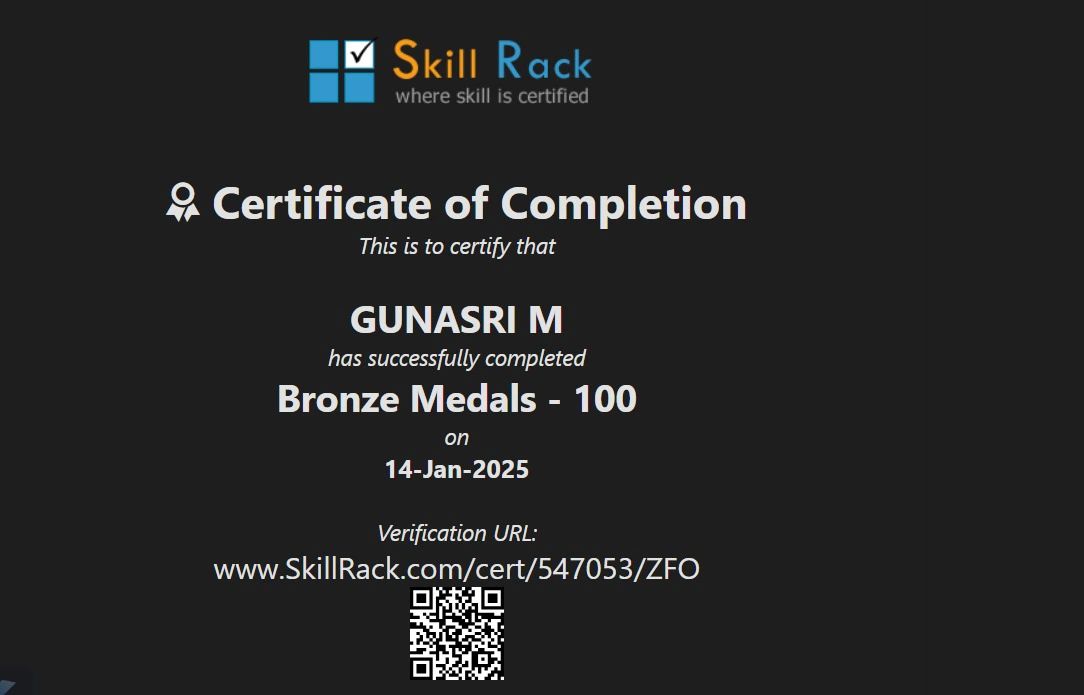Gunasri Murugan on LinkedIn: #skillrack #bronzemedals #coding #learning ... Gunasri Murugan on LinkedIn: #skillrack #bronzemedals #coding #learning ...