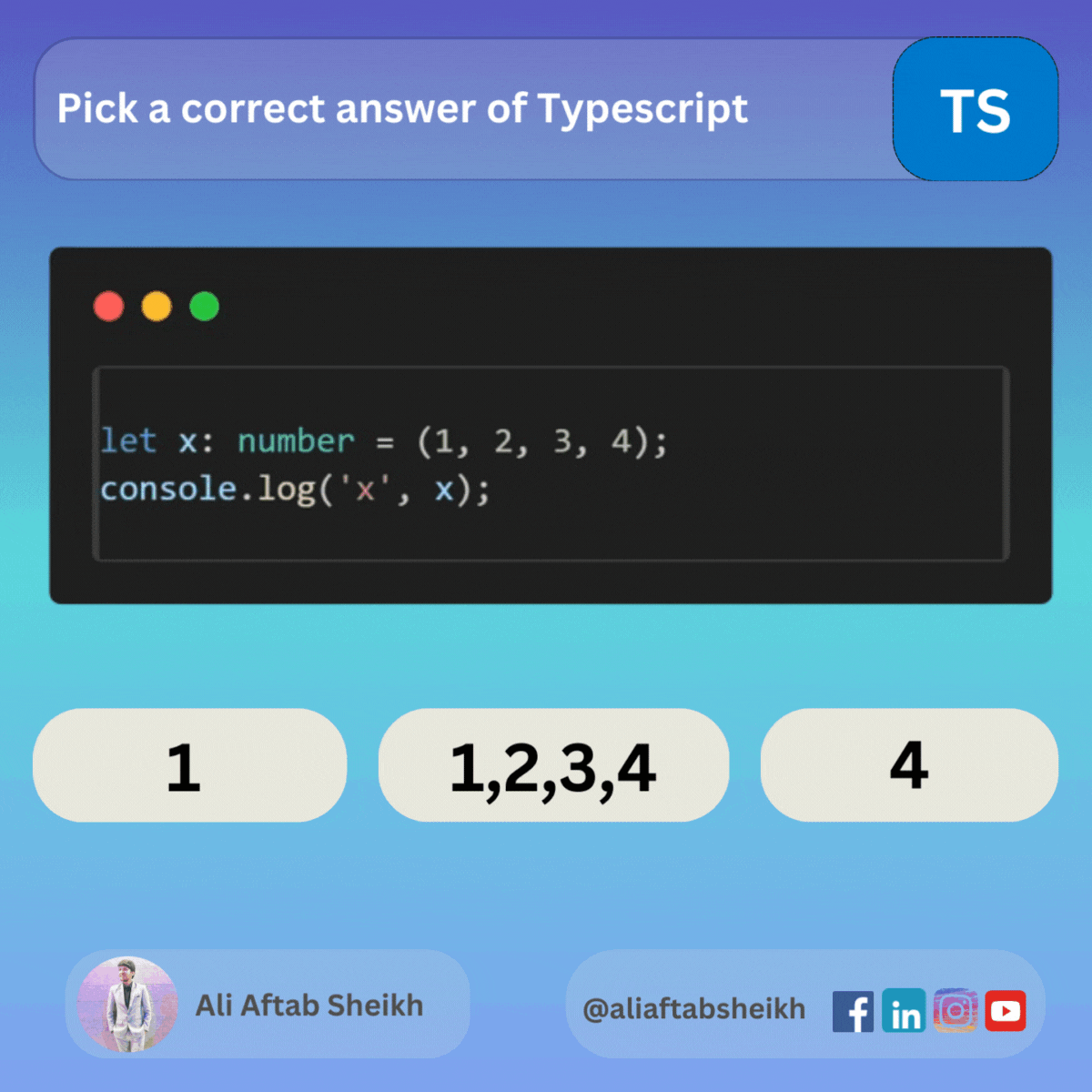 Ali Aftab Sheikh on LinkedIn: #tsquiz #typescript #javascript #quiztime ... Ali Aftab Sheikh on LinkedIn: #tsquiz #typescript #javascript #quiztime ...