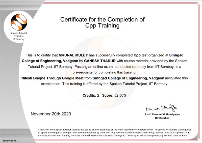 Mrunal Abhijit Muley on LinkedIn: #cpp #iitbombay #scoe #spokentutorial Mrunal Abhijit Muley on LinkedIn: #cpp #iitbombay #scoe #spokentutorial