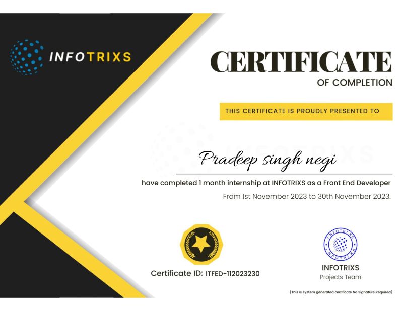 Pradeep Singh Negi on LinkedIn: #infotrixs #infotrixsinternship # ... Pradeep Singh Negi on LinkedIn: #infotrixs #infotrixsinternship # ...