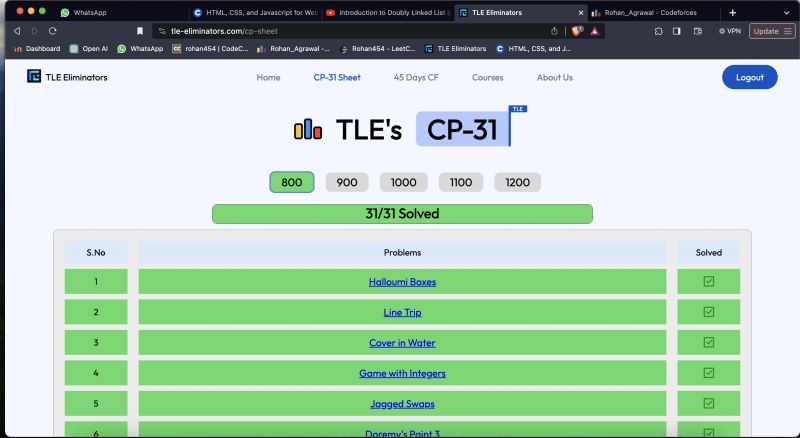Solved 800+ CP-31 problems with TLE Eliminators | Rohan Agrawal posted ... Solved 800+ CP-31 problems with TLE Eliminators | Rohan Agrawal posted ...