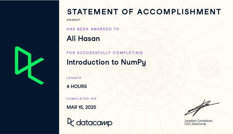 #numpy #python #datascience #datacamp | Ali Hasan #numpy #python #datascience #datacamp | Ali Hasan