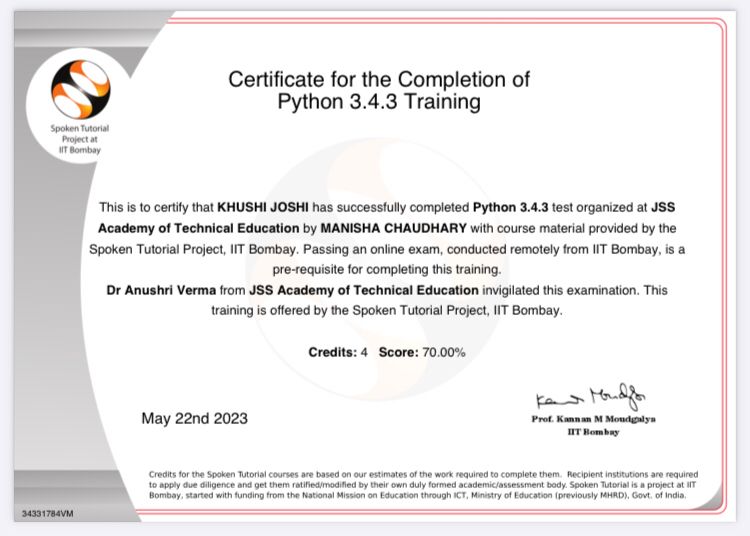KHUSHI JOSHI on LinkedIn: #pythontraining #iitbombay #careerdevelopment ... KHUSHI JOSHI on LinkedIn: #pythontraining #iitbombay #careerdevelopment ...