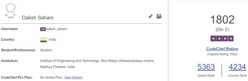 Daksh Sahani on LinkedIn: #competitiveprogramming #codechef #4star #dsa ... Daksh Sahani on LinkedIn: #competitiveprogramming #codechef #4star #dsa ...