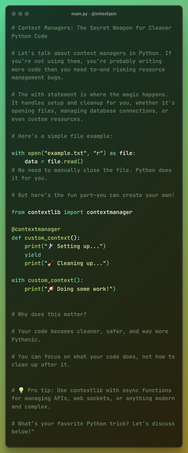 #python #codingtips #contextmanager #cleancode #pythonprogramming ... #python #codingtips #contextmanager #cleancode #pythonprogramming ...