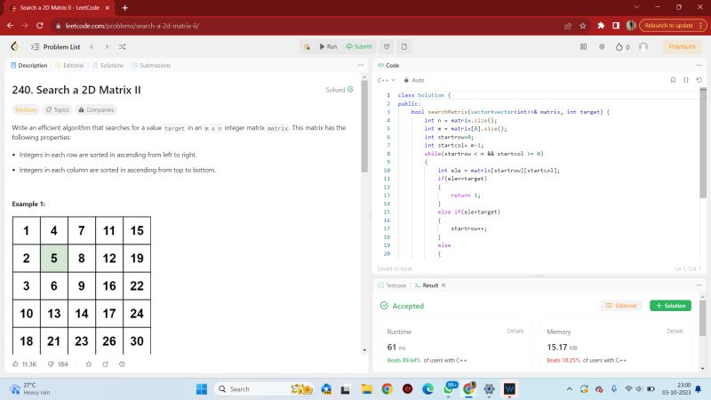 Atisha Gupta on LinkedIn: leetcode 240. Search a 2D Matrix II Atisha Gupta on LinkedIn: leetcode 240. Search a 2D Matrix II
