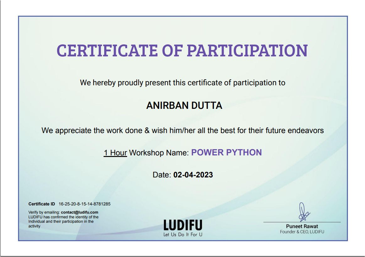 Anirban Dutta on LinkedIn: #certificate #python #python #python # ... Anirban Dutta on LinkedIn: #certificate #python #python #python # ...