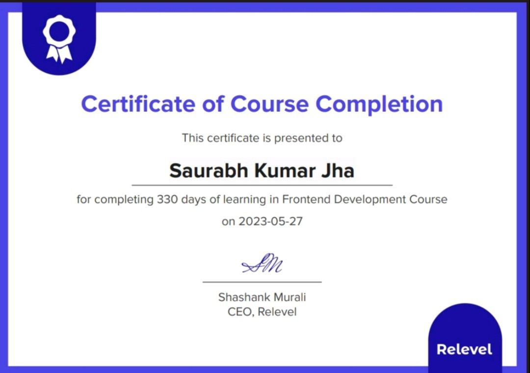 Saurabh Kumar Jha on LinkedIn: #relevel #relevelbyunacademy #frontend # ... Saurabh Kumar Jha on LinkedIn: #relevel #relevelbyunacademy #frontend # ...