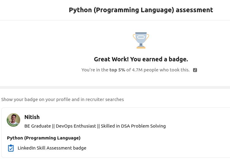 #linkedinskillassessment #python #pythonprogramming | Nitish Chintakindi #linkedinskillassessment #python #pythonprogramming | Nitish Chintakindi