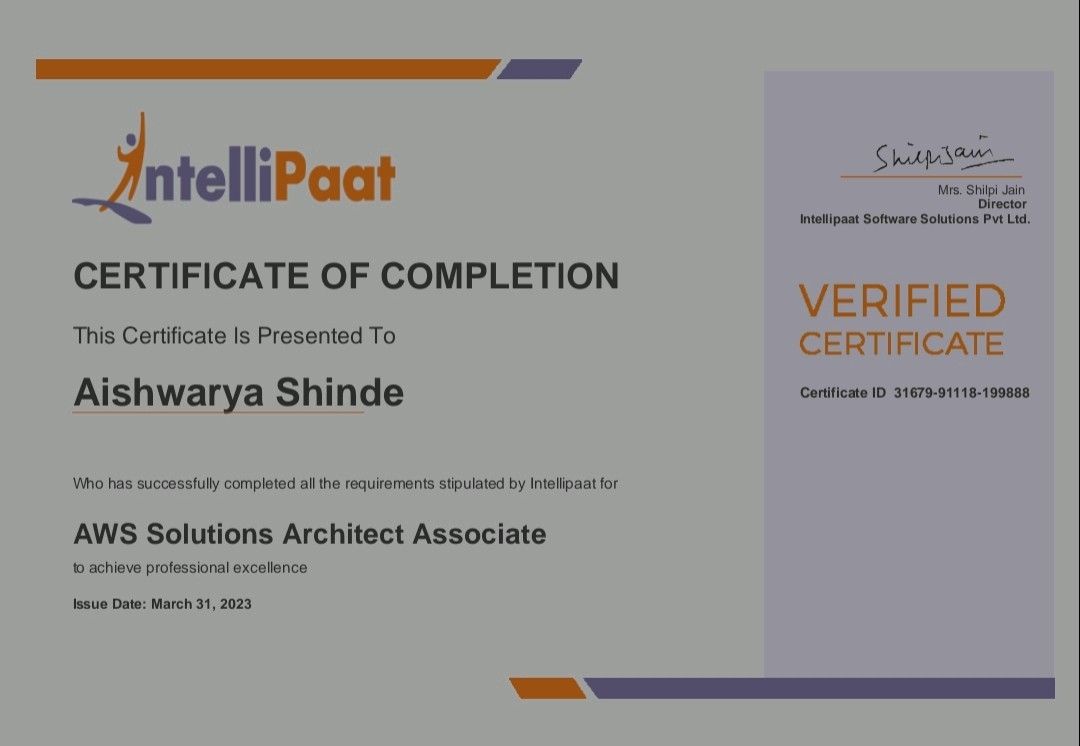 Aishwarya P. Shinde on LinkedIn: I have completed my certification in AWS Aishwarya P. Shinde on LinkedIn: I have completed my certification in AWS