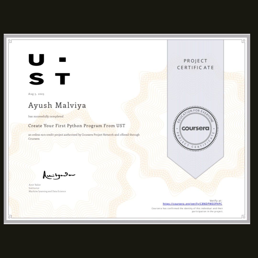 #pythonprogramming #coursera #python #coding | Ayush Malviya #pythonprogramming #coursera #python #coding | Ayush Malviya