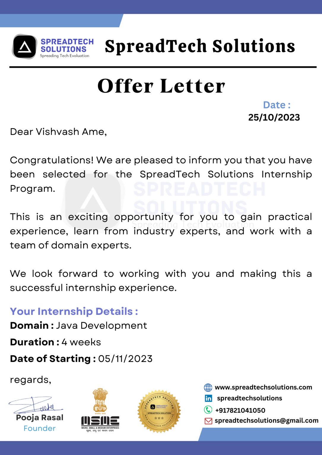 Vishvash Ame on LinkedIn: #spreadtechsolutioninternship # ... Vishvash Ame on LinkedIn: #spreadtechsolutioninternship # ...