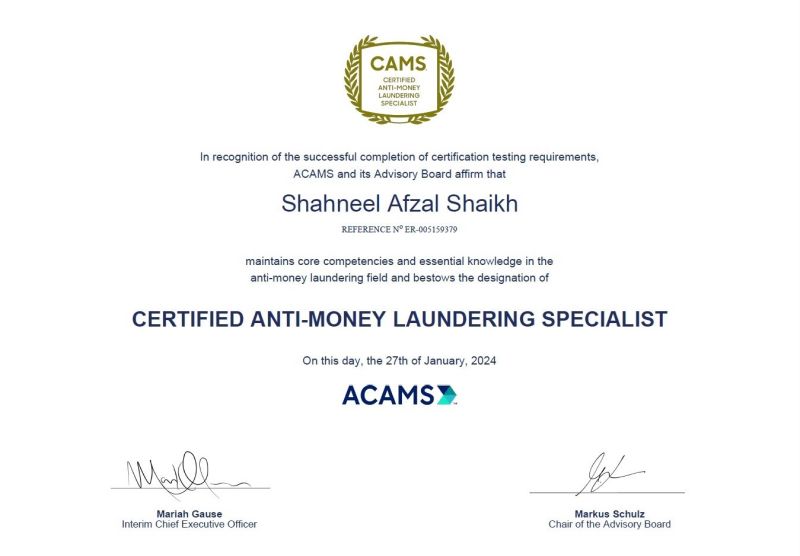 Shahneel Shaikh, CAMS on LinkedIn: #acams #aml #certification # ... Shahneel Shaikh, CAMS on LinkedIn: #acams #aml #certification # ...