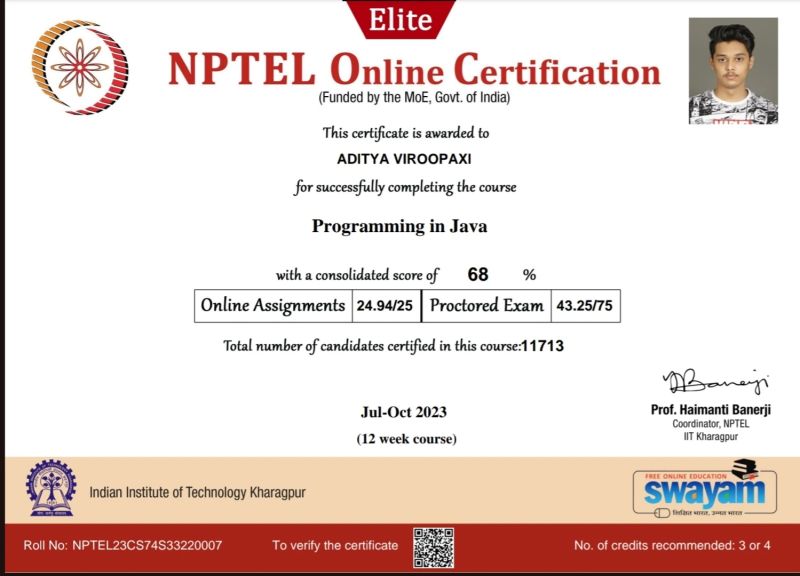Aditya Viroopaxi on LinkedIn: #java #programming #nptelgraduate Aditya Viroopaxi on LinkedIn: #java #programming #nptelgraduate
