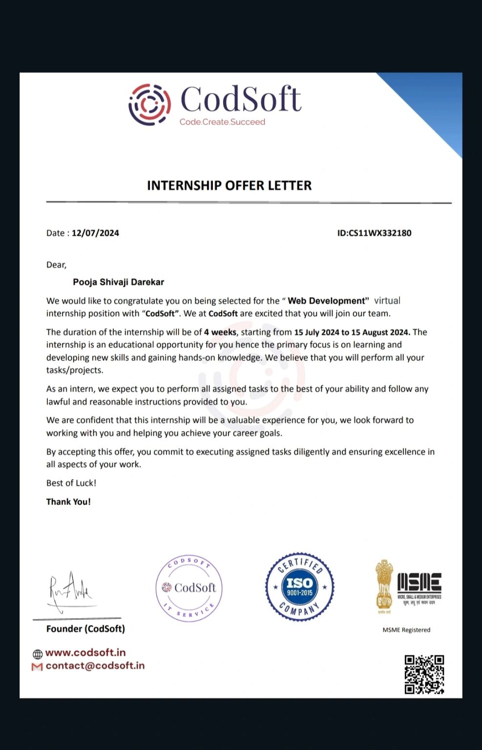 Pooja darekar on LinkedIn: #internship #codsoft Pooja darekar on LinkedIn: #internship #codsoft