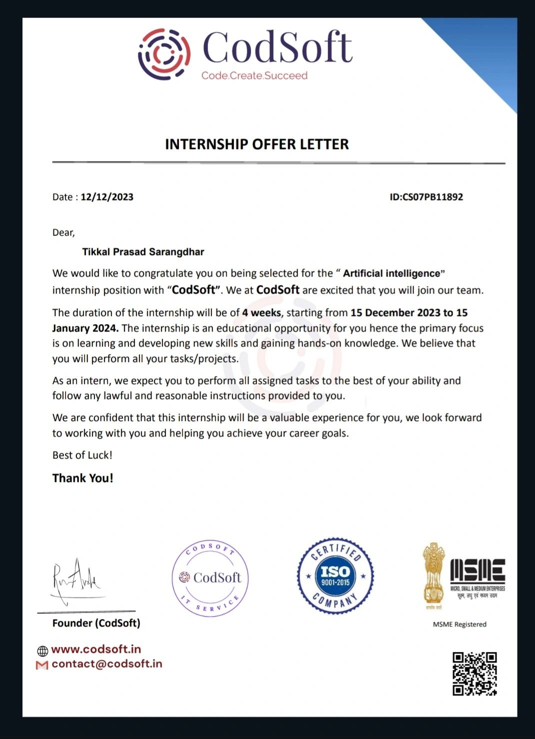 Prasad Tikkal on LinkedIn: #connections #codesoftinternship #codesoft Prasad Tikkal on LinkedIn: #connections #codesoftinternship #codesoft