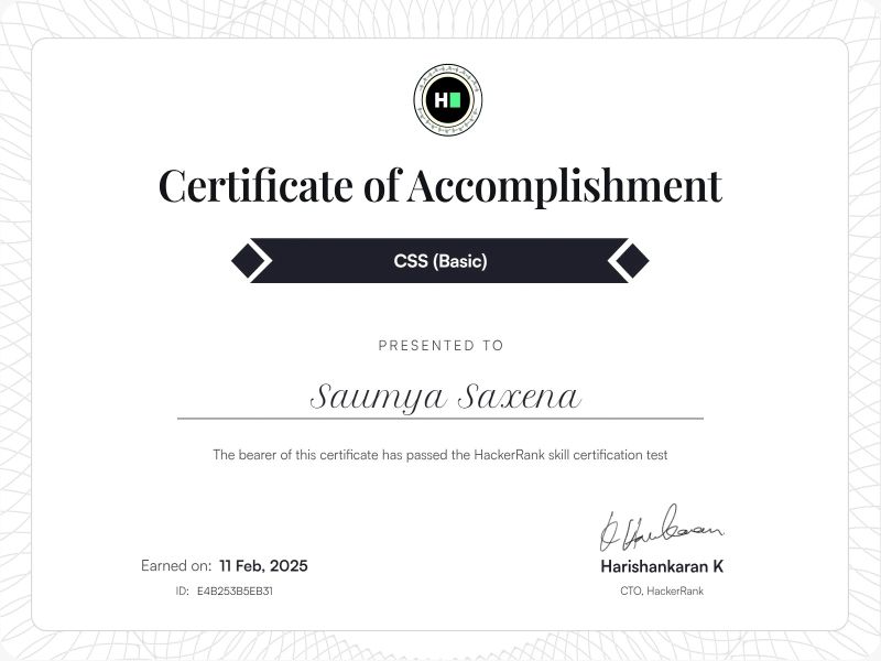 #hackerrank #certificate #coding | Saumya Saxena #hackerrank #certificate #coding | Saumya Saxena