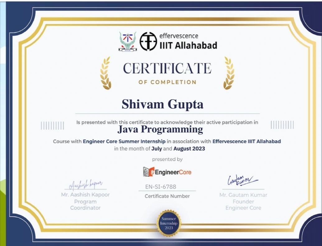 Completed Java Data Structures and Algorithms course | Shivam Gupta ... Completed Java Data Structures and Algorithms course | Shivam Gupta ...