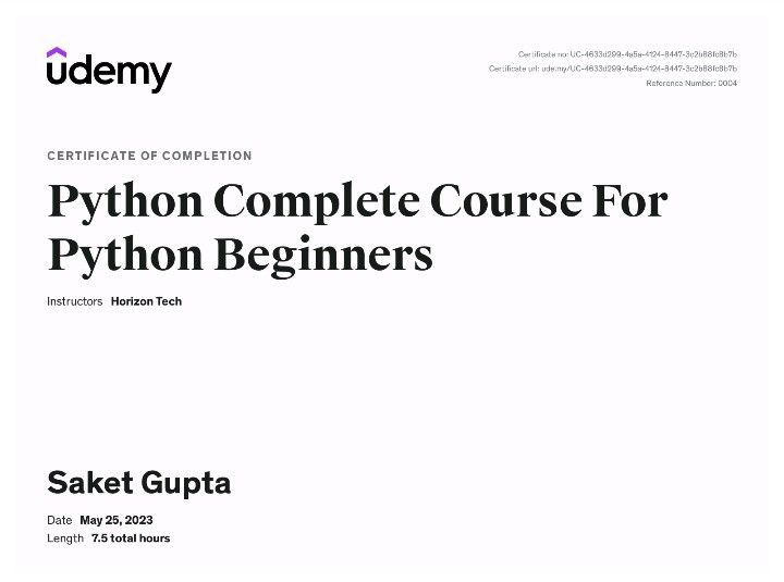 Saket Gupta on LinkedIn: #python #programming #certificate Saket Gupta on LinkedIn: #python #programming #certificate