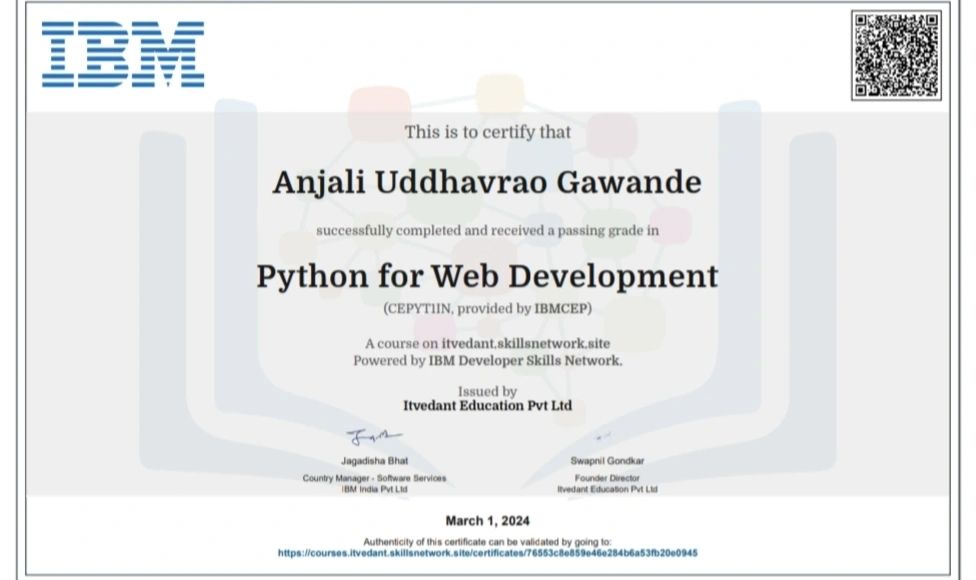 Anjali Gawande on LinkedIn: #ibmcertification #pythondevelopment # ... Anjali Gawande on LinkedIn: #ibmcertification #pythondevelopment # ...