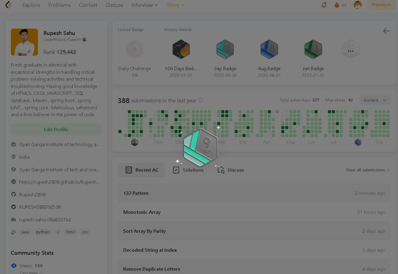 Earned DCC badge on Leet Code! | RUPESH SAHU posted on the topic | LinkedIn Earned DCC badge on Leet Code! | RUPESH SAHU posted on the topic | LinkedIn
