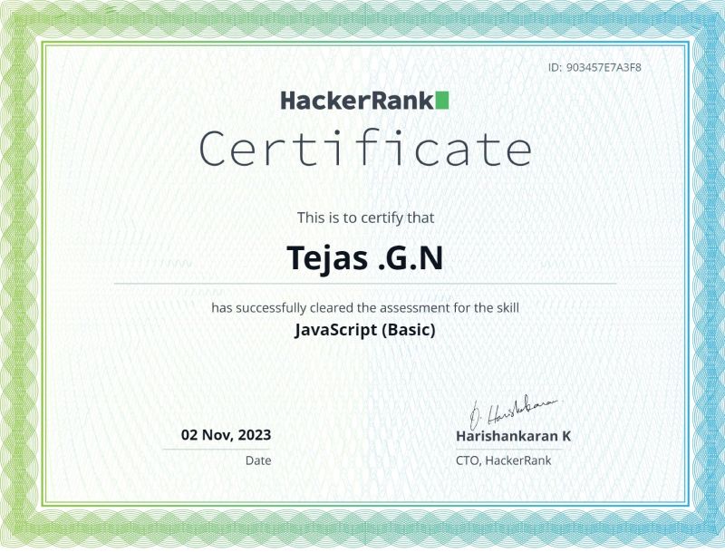 Tejas .G.N on LinkedIn: #hackerrank #javascript #javascriptdevelopers Tejas .G.N on LinkedIn: #hackerrank #javascript #javascriptdevelopers