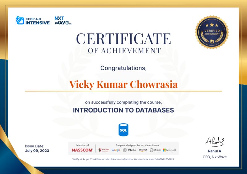 Vicky Kumar Chowrasia on LinkedIn: #sql #certificate Vicky Kumar Chowrasia on LinkedIn: #sql #certificate