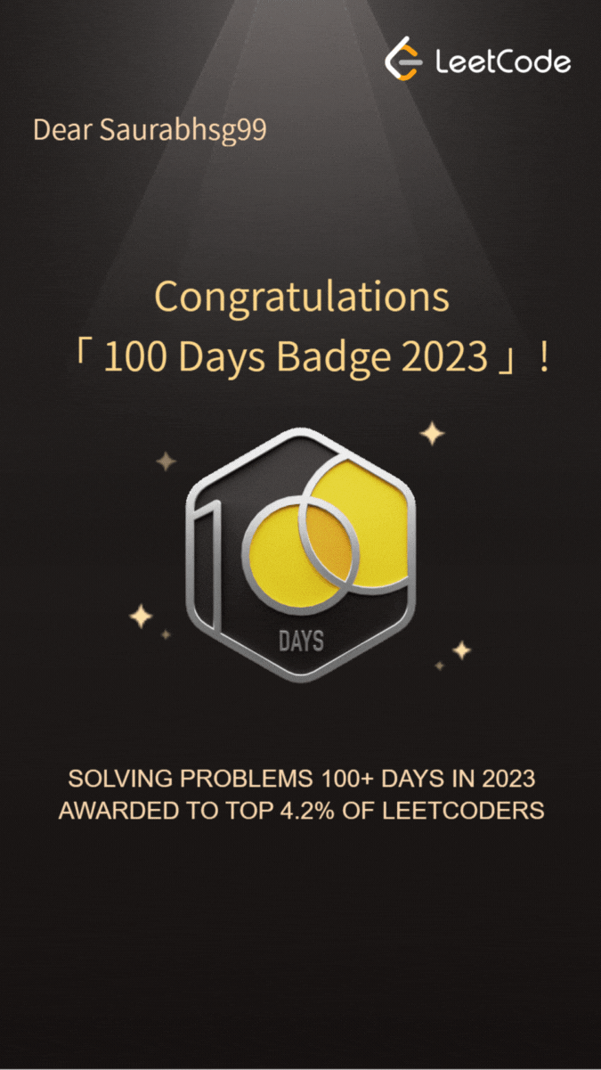 My 100-day coding badge from LeetCode! | Saurabh Gupta posted on the ... My 100-day coding badge from LeetCode! | Saurabh Gupta posted on the ...