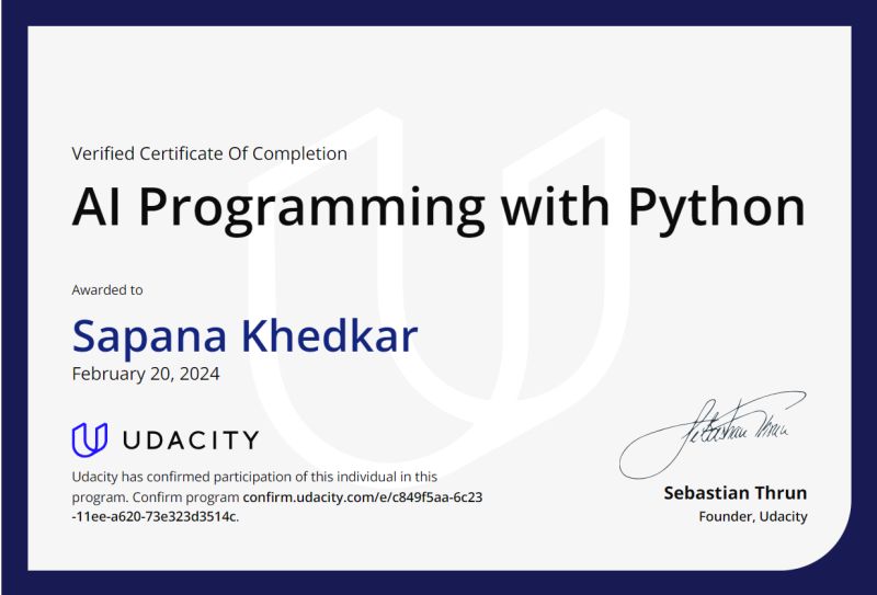 Sapana Khedkar on LinkedIn: #python #udacity #artificialintelligence # ... Sapana Khedkar on LinkedIn: #python #udacity #artificialintelligence # ...