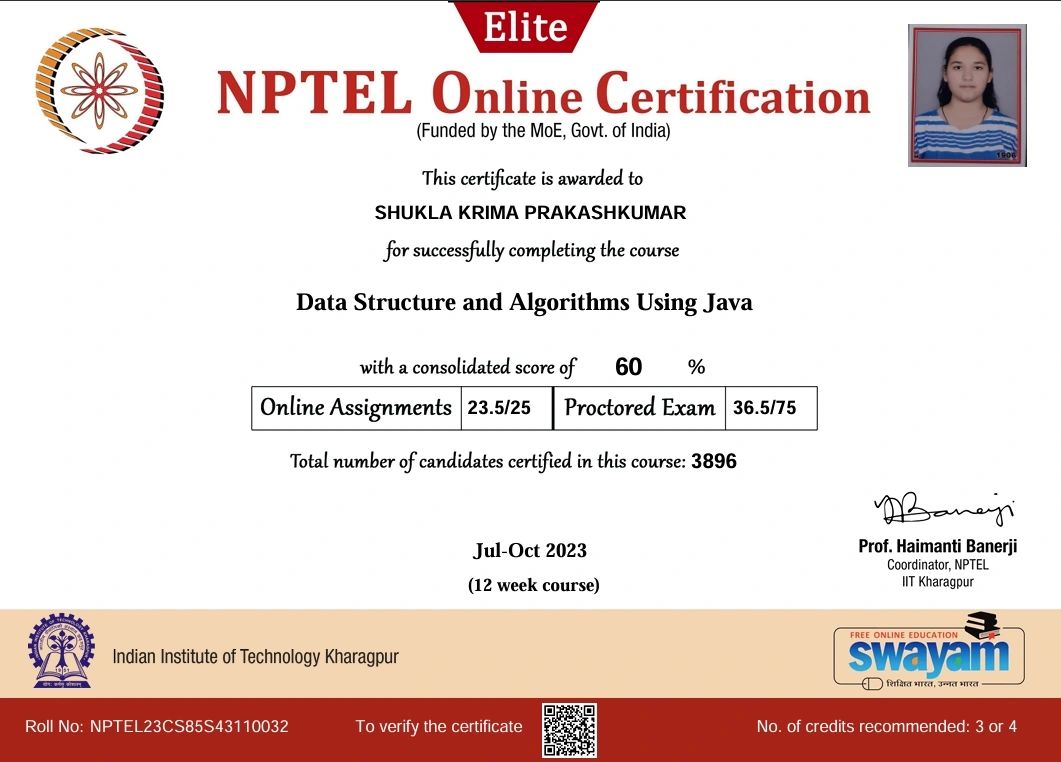 KRIMA SHUKLA on LinkedIn: #nptel #datastructures #algorithms #java # ... KRIMA SHUKLA on LinkedIn: #nptel #datastructures #algorithms #java # ...