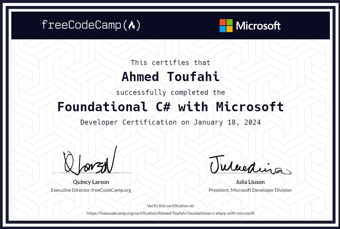 #csharp #dotnet #microsoftcertification | Ahmed Toufahi #csharp #dotnet #microsoftcertification | Ahmed Toufahi