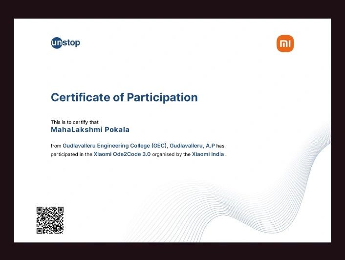 Maha Lakshmi Pokala on LinkedIn: #unstop #xiaomi #unstop #xiaomiode2code Maha Lakshmi Pokala on LinkedIn: #unstop #xiaomi #unstop #xiaomiode2code