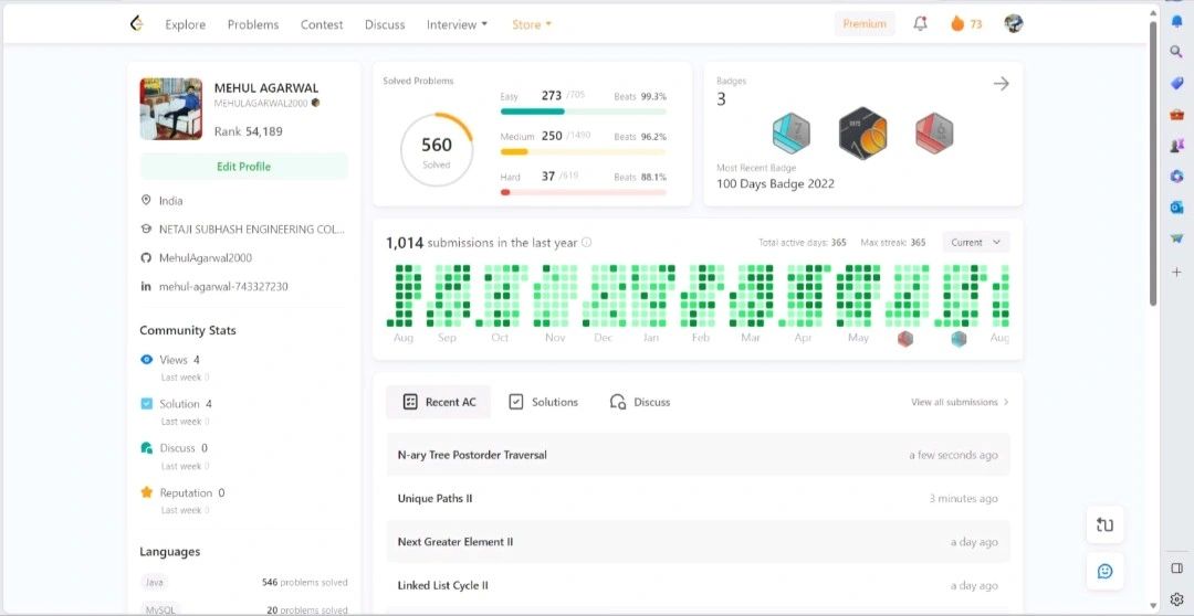MEHUL AGARWAL on LinkedIn: #365daysofcode #leetcode #streak #happycoding MEHUL AGARWAL on LinkedIn: #365daysofcode #leetcode #streak #happycoding