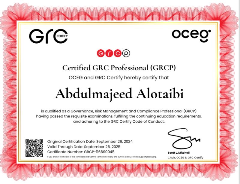 Abdulmajeed Alotaibi , CCO , GRCP , GRCA on LinkedIn: #grcp #grca | 15 ... Abdulmajeed Alotaibi , CCO , GRCP , GRCA on LinkedIn: #grcp #grca | 15 ...