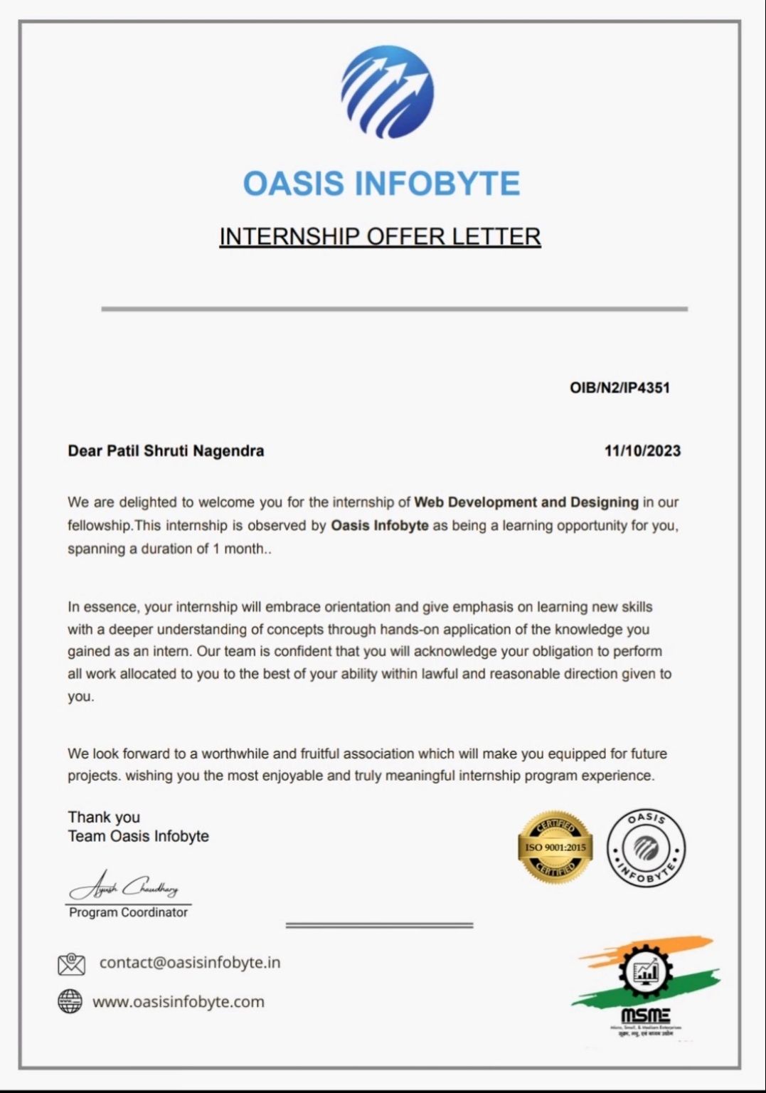 Shruti Patil on LinkedIn: #internship #newbeginnings #oasisinfobyte # ... Shruti Patil on LinkedIn: #internship #newbeginnings #oasisinfobyte # ...