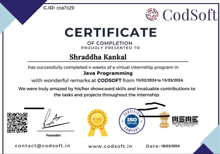 Shraddha Kankal on LinkedIn: #codsoft #internship #certificate Shraddha Kankal on LinkedIn: #codsoft #internship #certificate