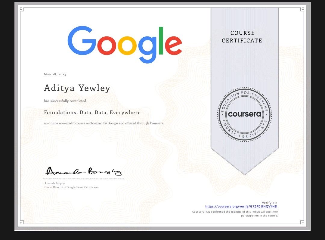 Aditya Yewley on LinkedIn: #dataanalytics #googlecertification # ... Aditya Yewley on LinkedIn: #dataanalytics #googlecertification # ...