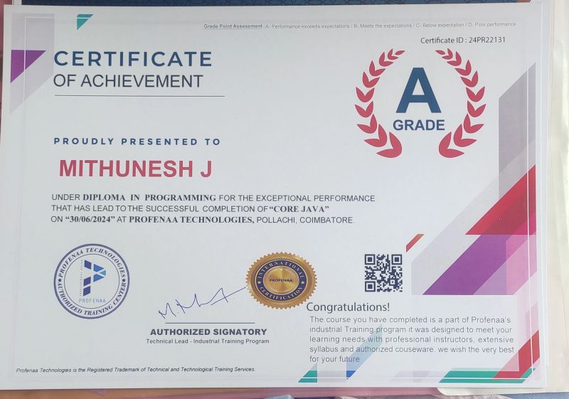 Mithunesh J on LinkedIn: basic java programming successfully completed. Mithunesh J on LinkedIn: basic java programming successfully completed.