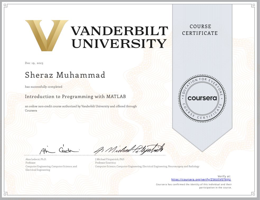 Completed MATLAB course on Coursera | Sheraz Muhammad posted on the ... Completed MATLAB course on Coursera | Sheraz Muhammad posted on the ...