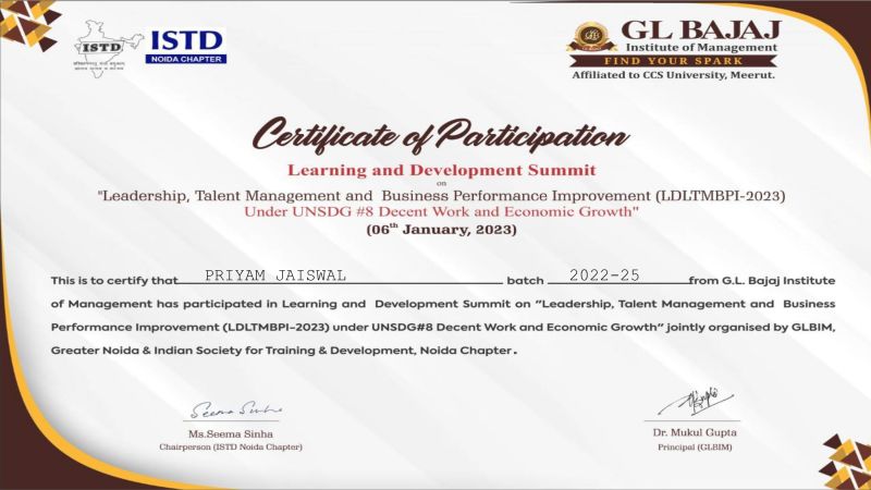 Priyam jaiswal on LinkedIn: Thank you GL Bajaj Institute of Management Priyam jaiswal on LinkedIn: Thank you GL Bajaj Institute of Management
