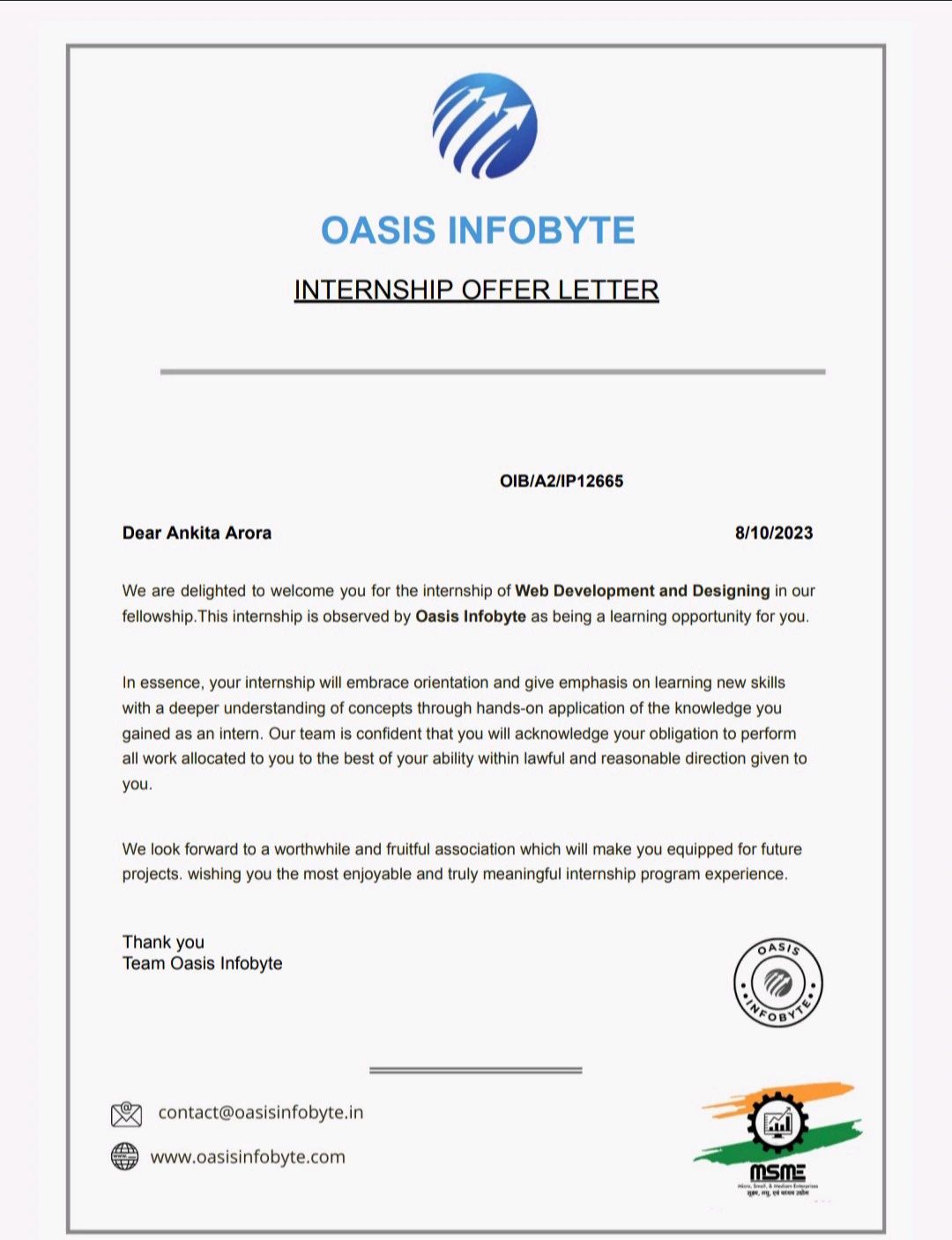 Ankita Arora on LinkedIn: #connections #internship #oasisinfobyte # ... Ankita Arora on LinkedIn: #connections #internship #oasisinfobyte # ...