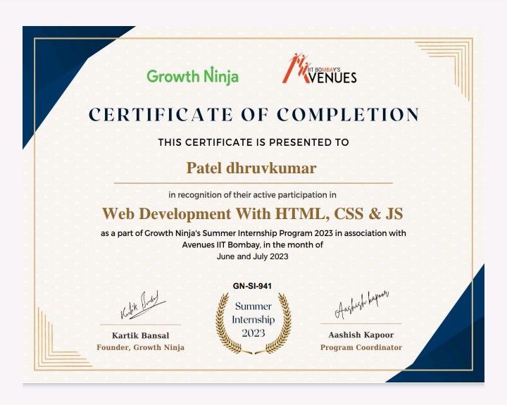 Dhruv Patel on LinkedIn: I completed web development with HTML,CSS ... Dhruv Patel on LinkedIn: I completed web development with HTML,CSS ...