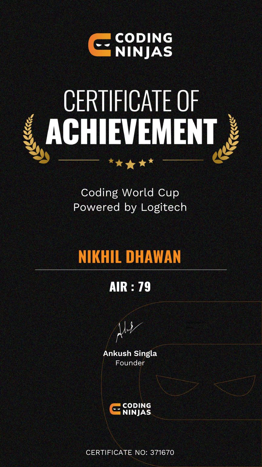 Nikhil Dhawan on LinkedIn: #achievement #codingninjas #codingworldcup # ... Nikhil Dhawan on LinkedIn: #achievement #codingninjas #codingworldcup # ...